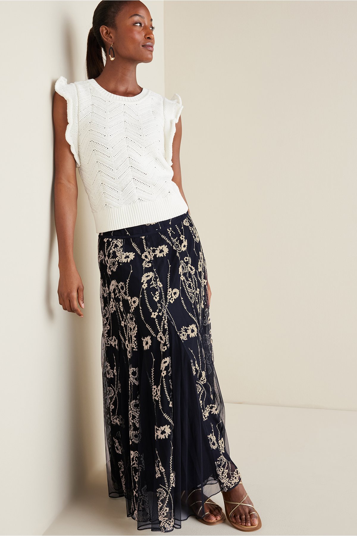 Leatrice Embroidered Maxi Skirt - Floral Embroidery Maxi Skirt | Soft ...